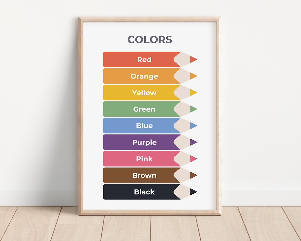 Colors Poster, Colours Chart, Educational Nursery Wall Art, Montessori ...