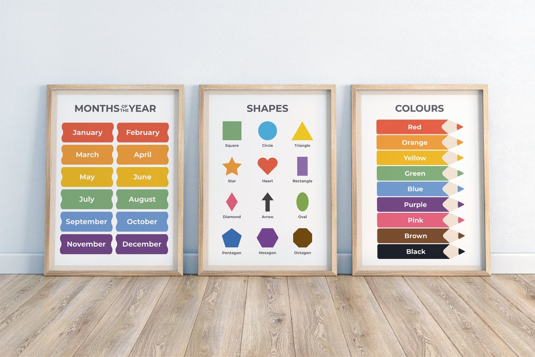 Colours, Shapes, Months | 3 Pack of A3 Educational Posters for Babies ...