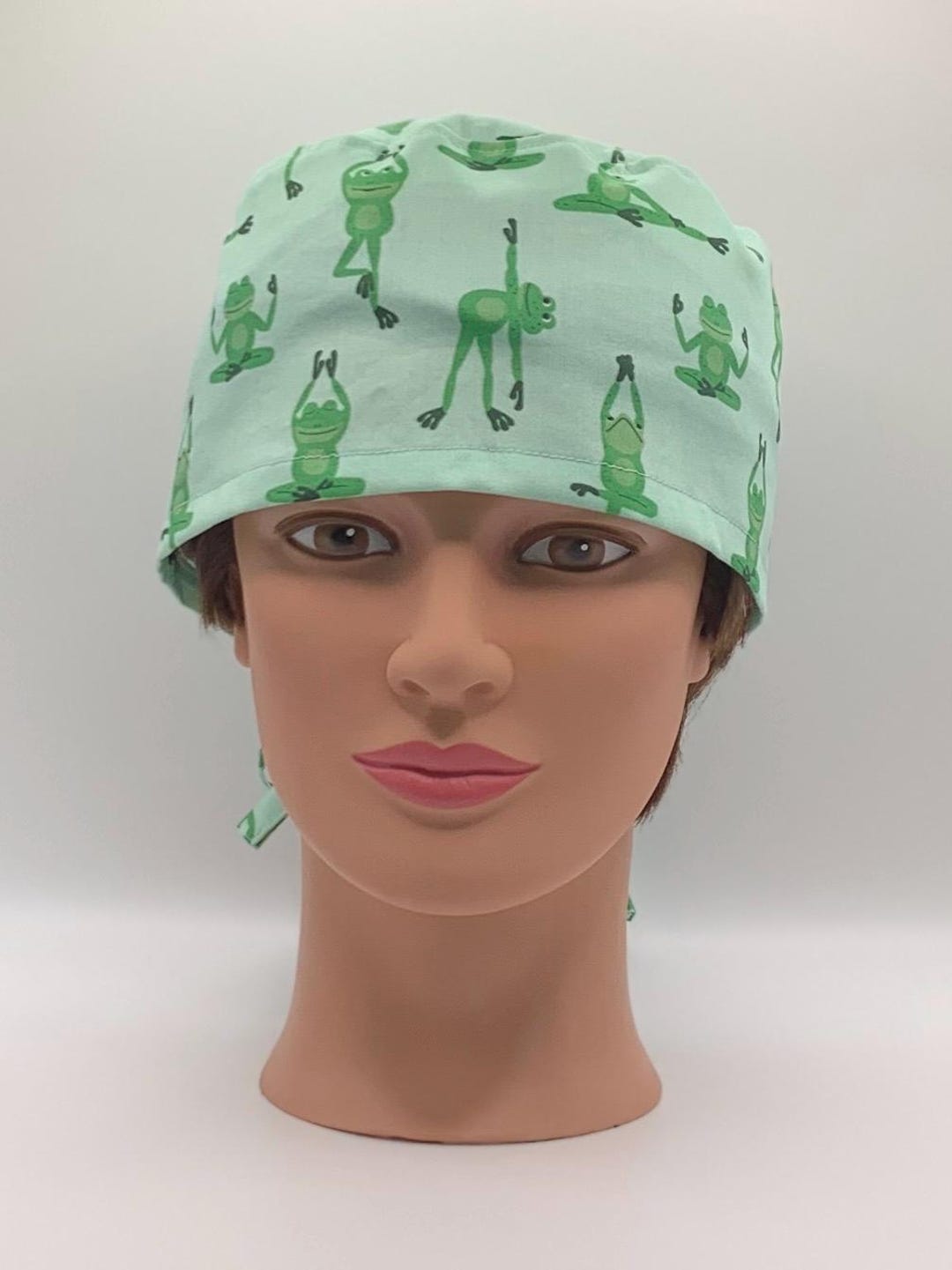 Unisex or Men’s Scrub Hat-yoga Frogs on Light Green Organic Cotton ...