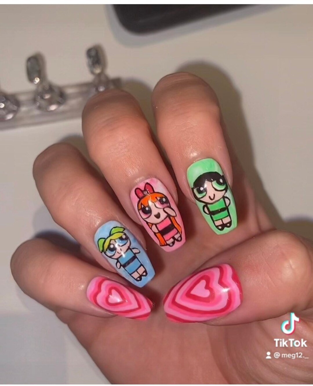 Power Puff Girls Hand Painted Press on Nails//made to Order - Etsy