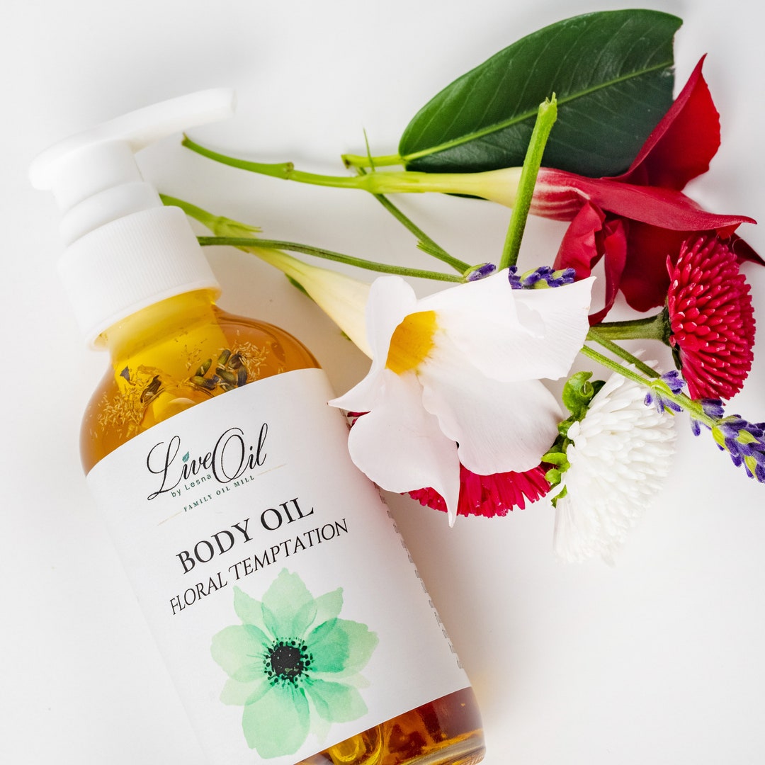 Floral Body Oil, Organic Wooden Barrel Pressed, Natural Raw Cold-pressed Oils, Moisturizing ...