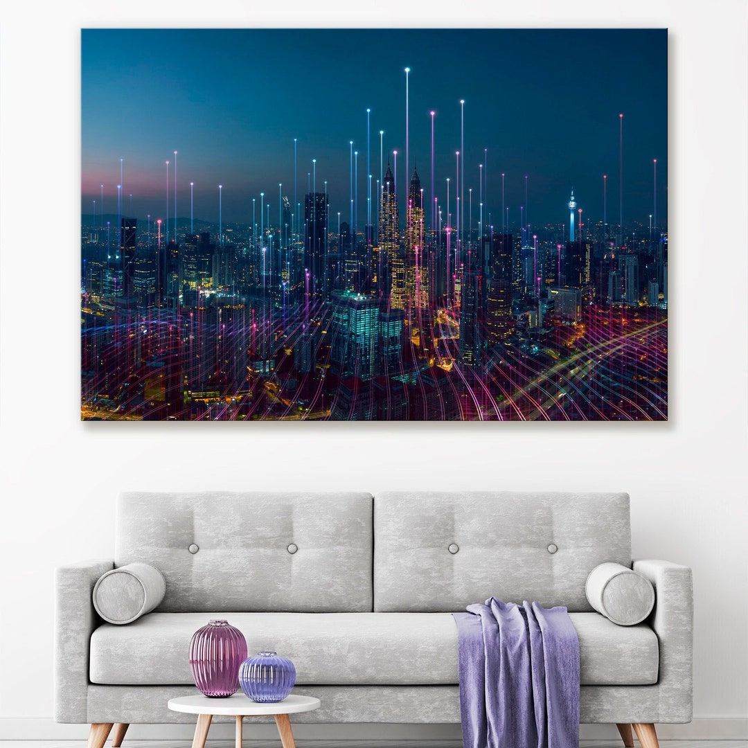 Night City Canvas Wall Art Cityscape Wall Art Abstract Canvas Art Large ...