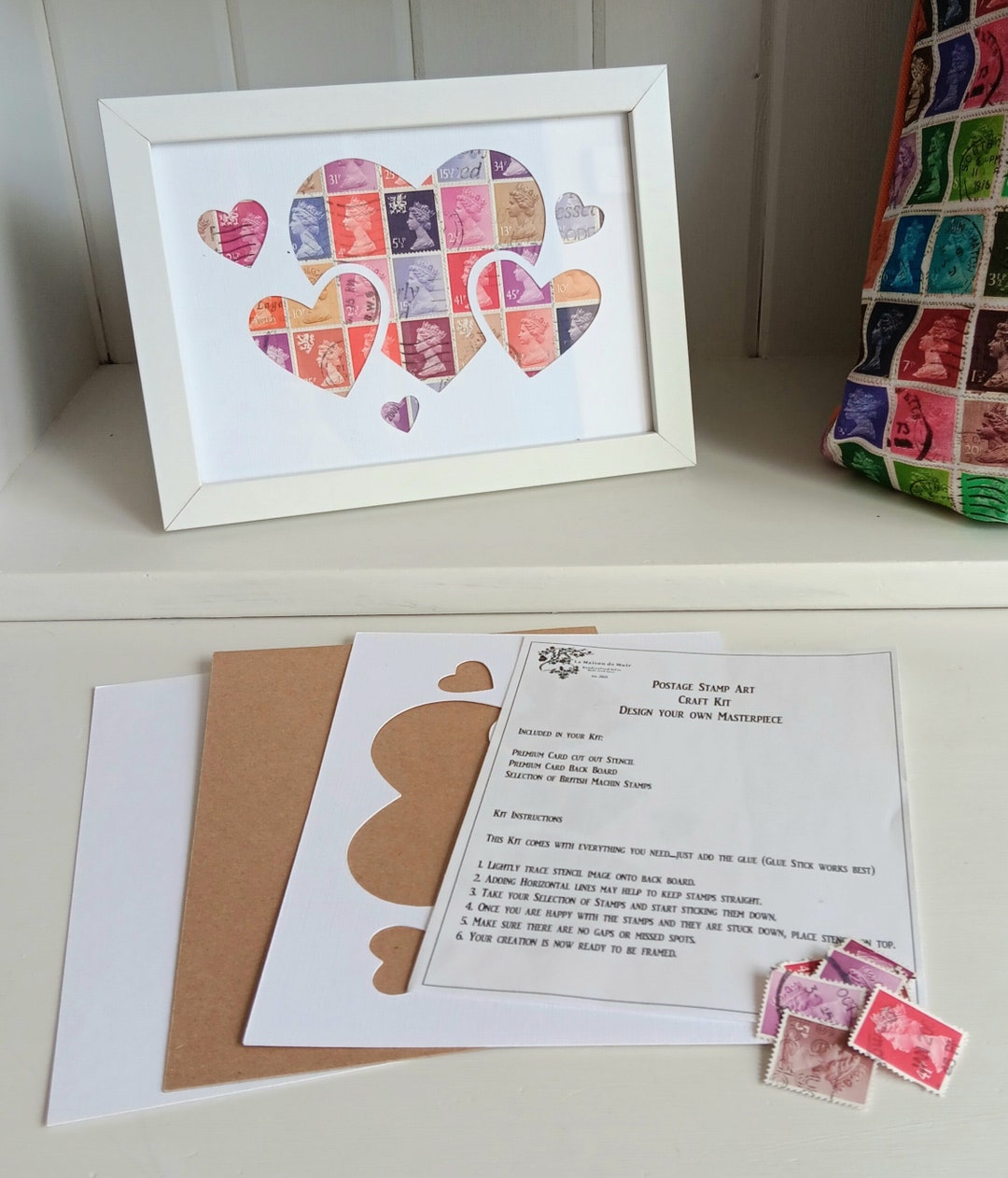 Love Hearts Postage Stamp Art Craft Kit 7x5 Pink / Blue / Green - Etsy UK