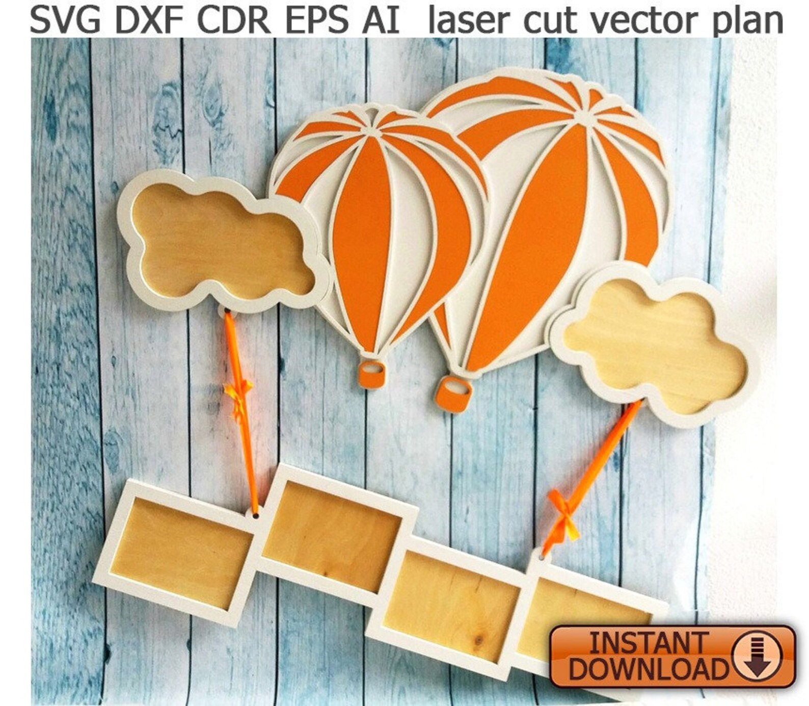 Cloud Photo Frame With Balloons. Cnc Files DXF CDR Dxf | Etsy