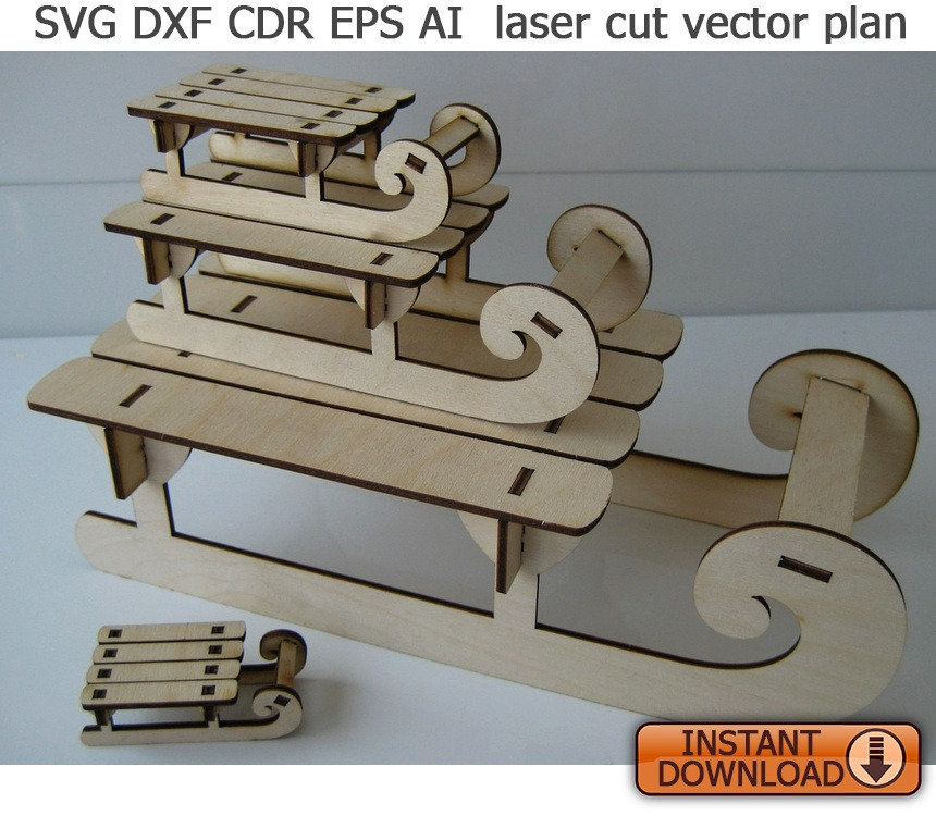 Sanie. Pliki wycinane laserowo SVG, plany wektorowe DXF, plik glowforge ...