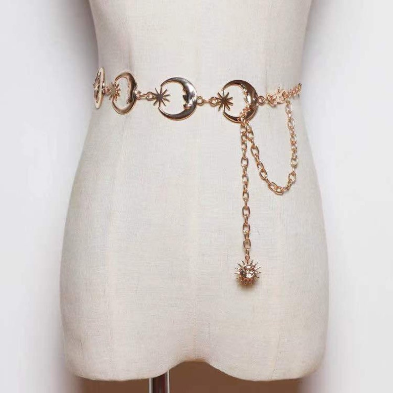 Gold Moon and Star Chain Belt Metal Moon Renaissance Belt - Etsy