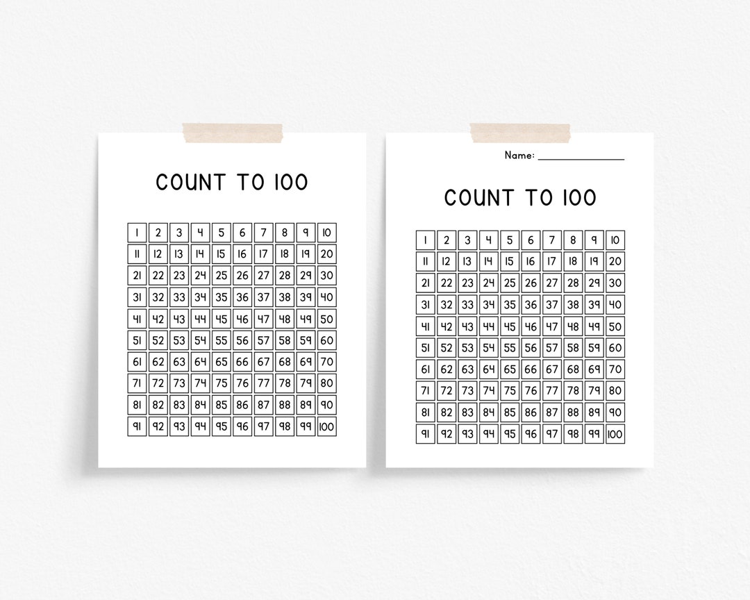 Hundreds Chart Printable Number Chart 1-100 Count to 100 Practice ...
