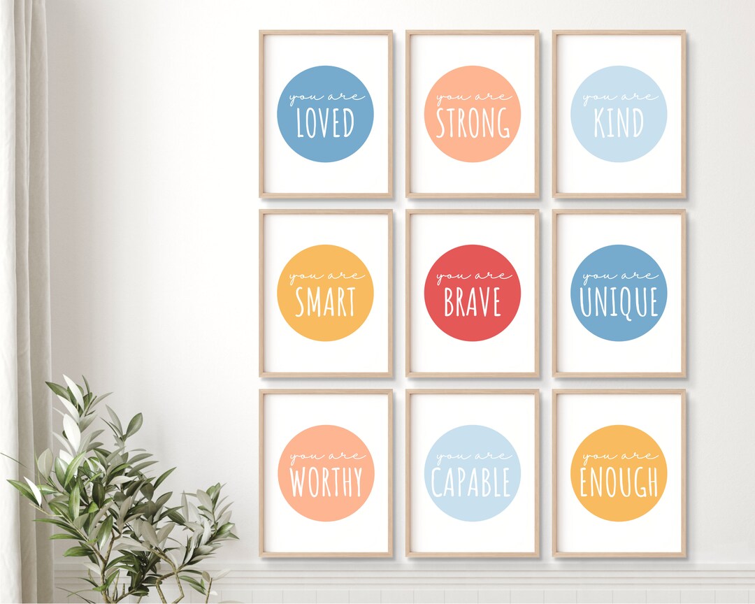 Set of 9 Kids Affirmation Wall Art, Kids Multicolor Bathroom Decor ...