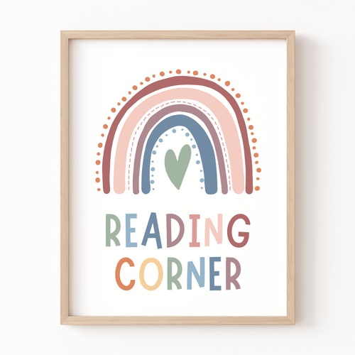 Reading Corner Sign Let's Read Reading Nook Boho - Etsy