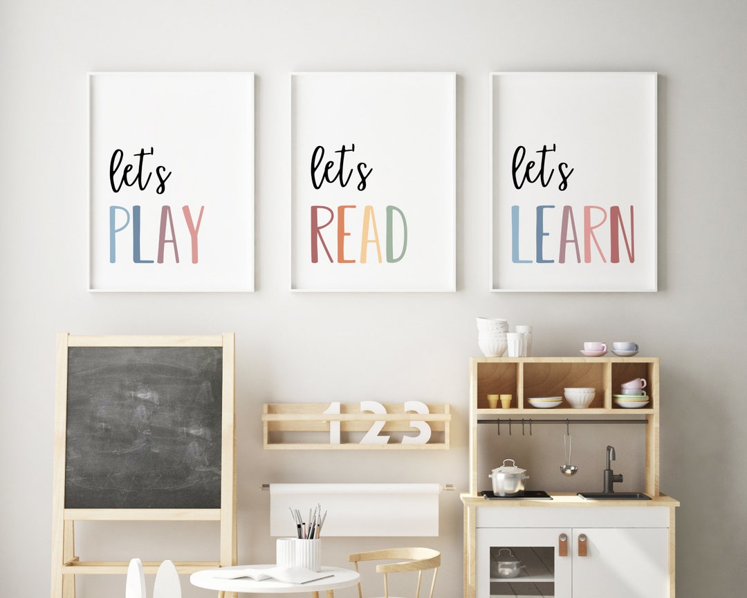 Let's Play Let's Read Let's Learn Set of 3, Boho Classroom Decor, Learn ...