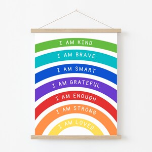 Rainbow Affirmations Wall Art, Affirmations for Kids, I Am Kind Loved ...