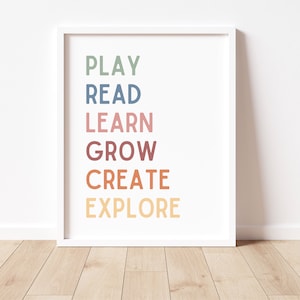 Play Read Learn Grow Create Explore Playroom Wall Decor Boho Classroom ...