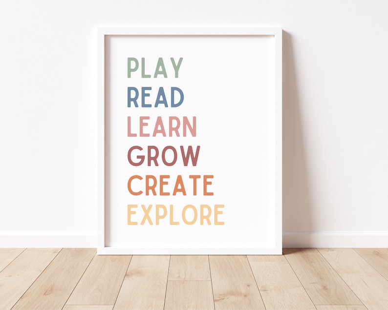 Play Read Learn Grow Create Explore Playroom Wall Decor Boho Classroom ...