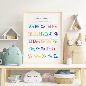 Rainbow Alphabet Poster, Handwriting Chart Print, Educational Wall Art ...