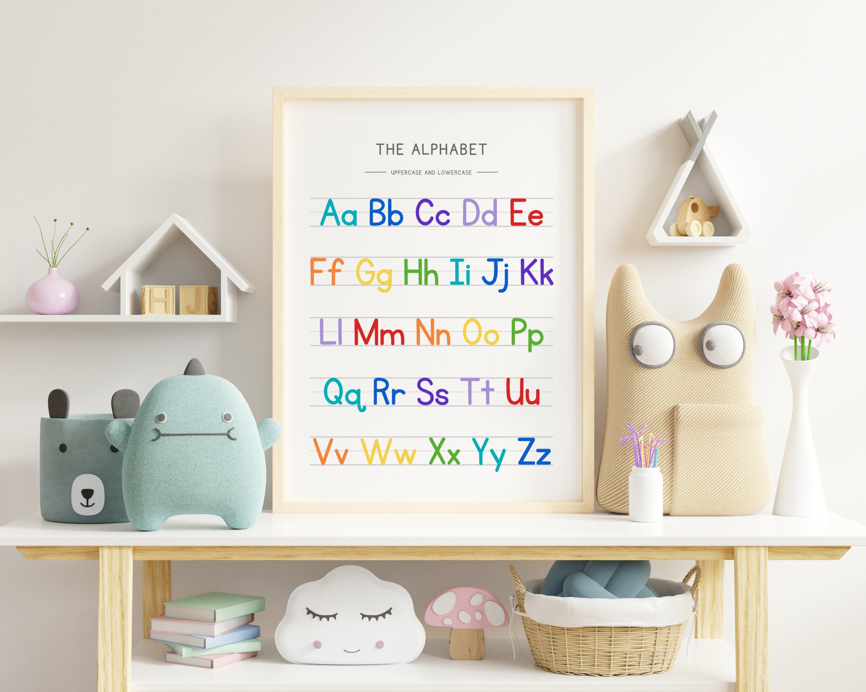 Rainbow Alphabet Poster, Handwriting Chart Print, Educational Wall Art ...