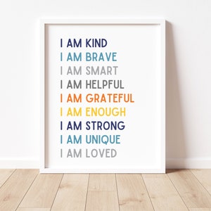 Affirmations for Kids, Boys Affirm Print, Blue Orange Playroom Poster ...