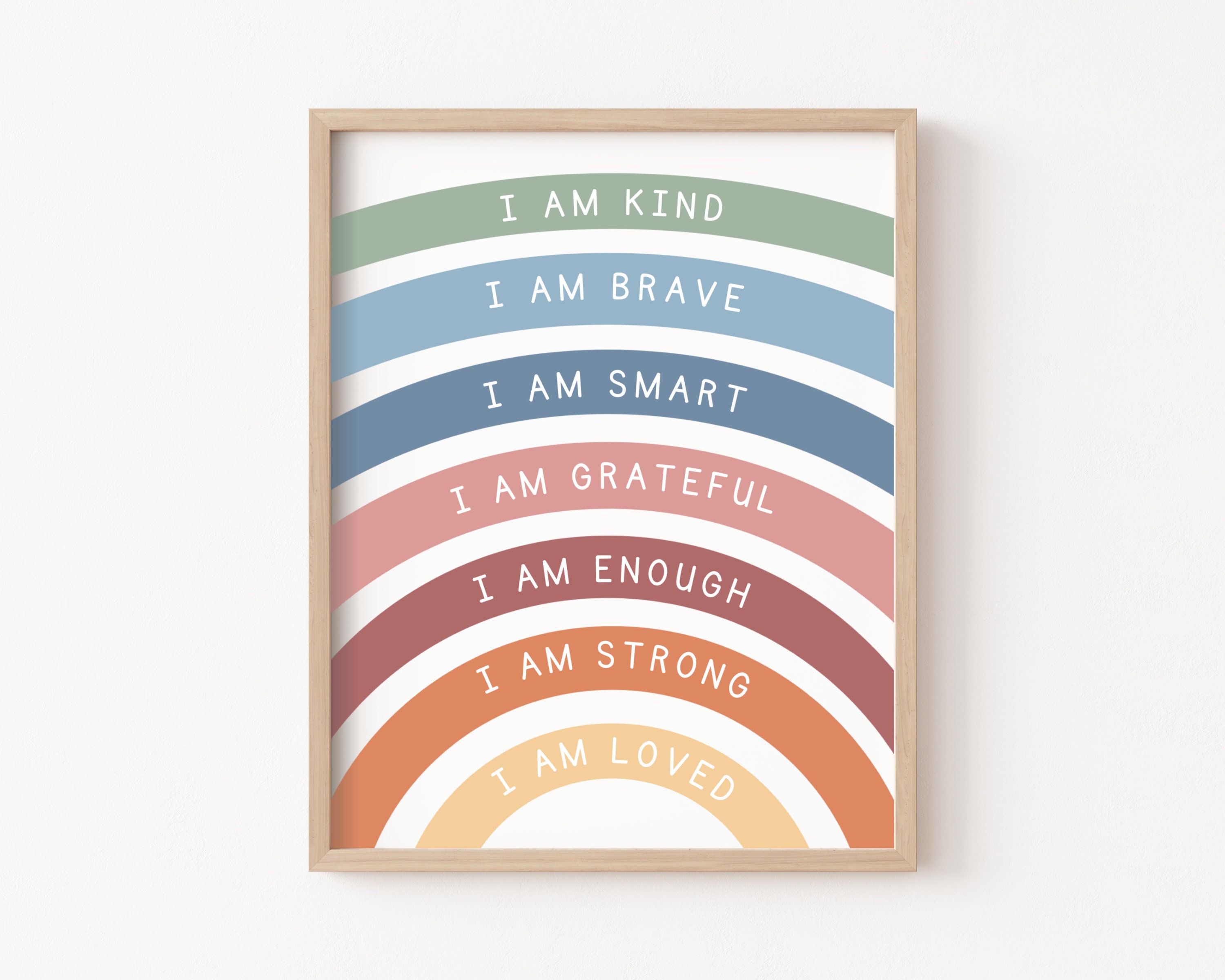 Rainbow Affirmations Wall Art, Affirmations for Kids, I Am Kind Loved ...