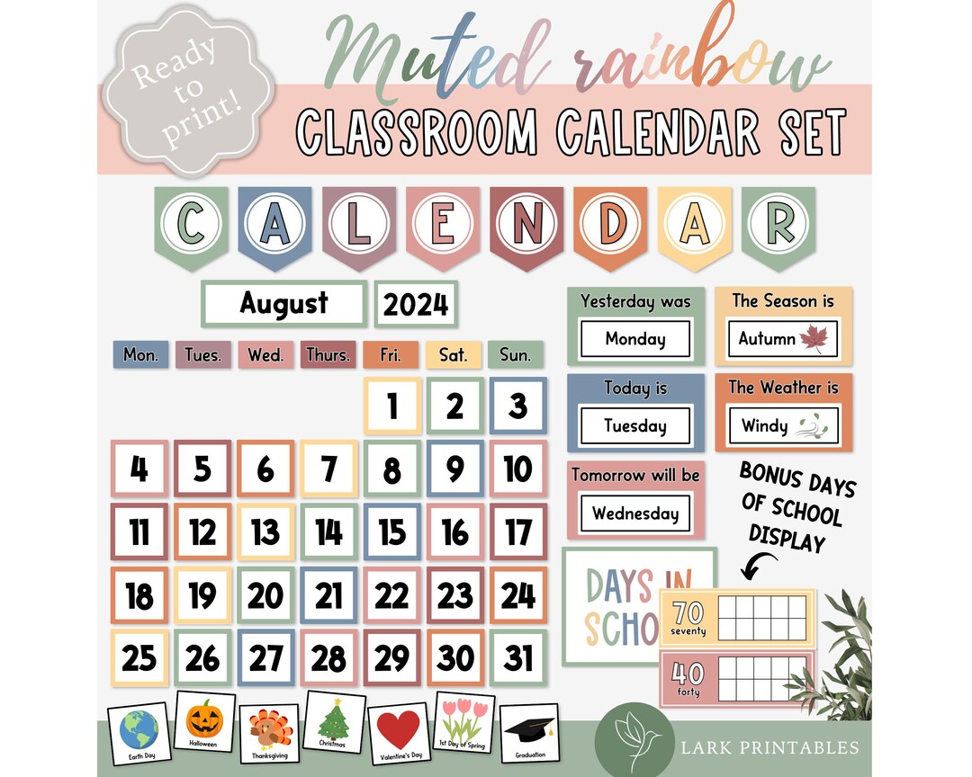 Classroom Calendar Set Printable, Pocket Chart Calendar Cards, Calendar ...