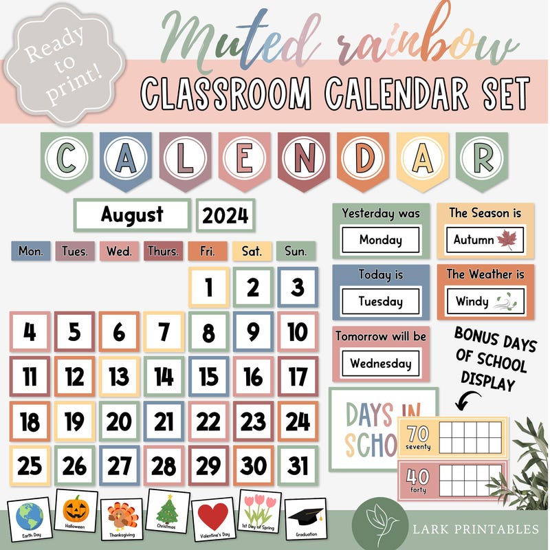 Classroom Calendar Printable - Etsy