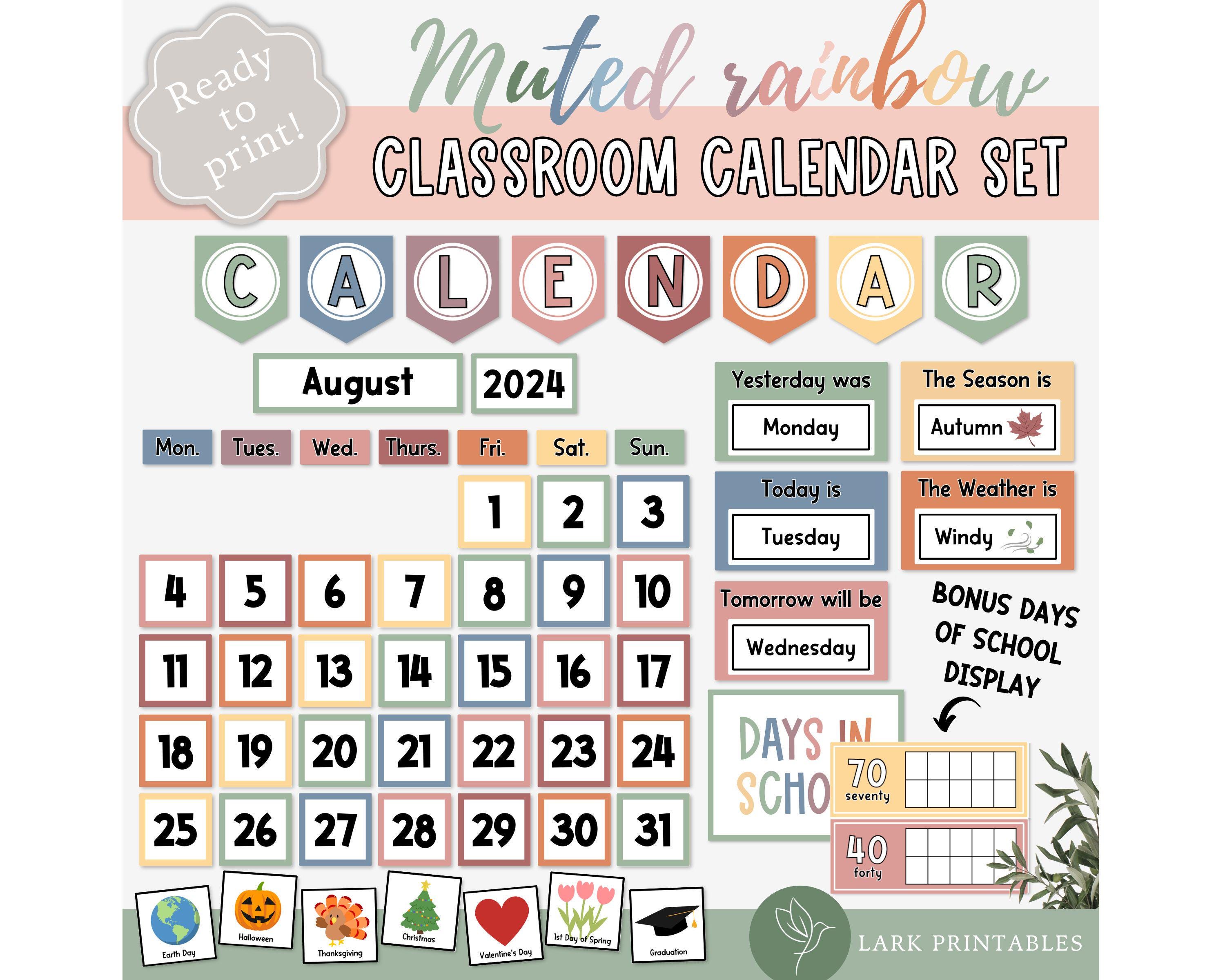 Classroom Calendar Set Printable, Pocket Chart Calendar Cards, Calendar ...
