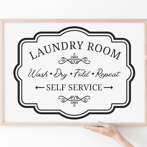 Laundry Room Sign, Laundry Printable, Wash Dry Fold Repeat, Laundry ...