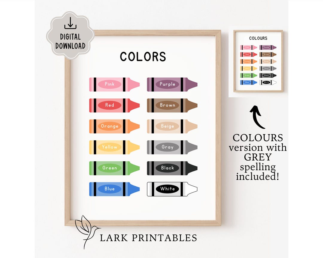 Colors Chart Printable Poster Educational Toddler Poster Homeschool ...