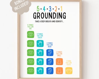 54321, Grounding Technique Poster, Coping Skills, Therapy Office Decor ...