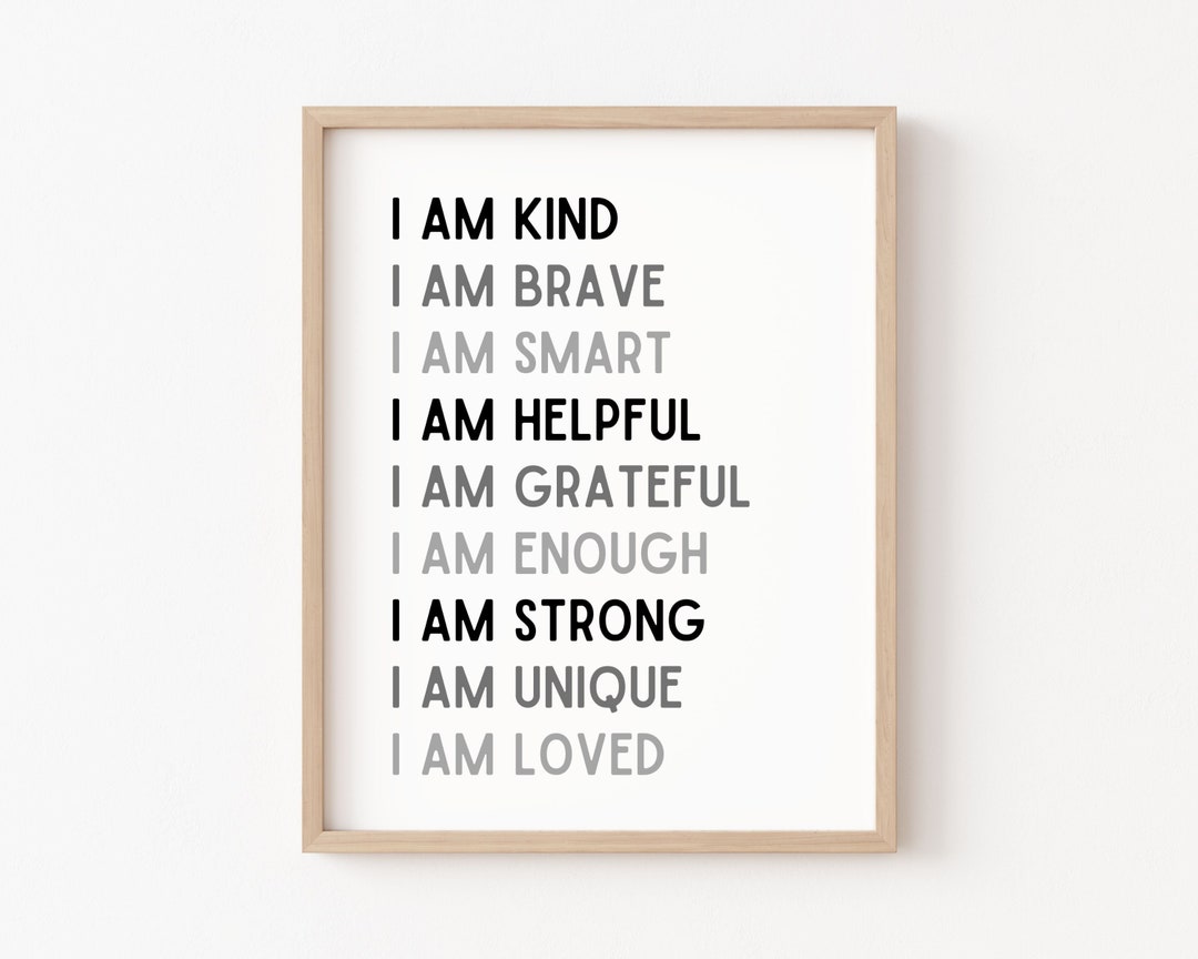 Kids Affirmation Poster, Black and White Kids Wall Art, I Am ...