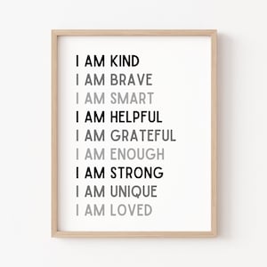 Kids Affirmation Poster, Black and White Kids Wall Art, I Am ...