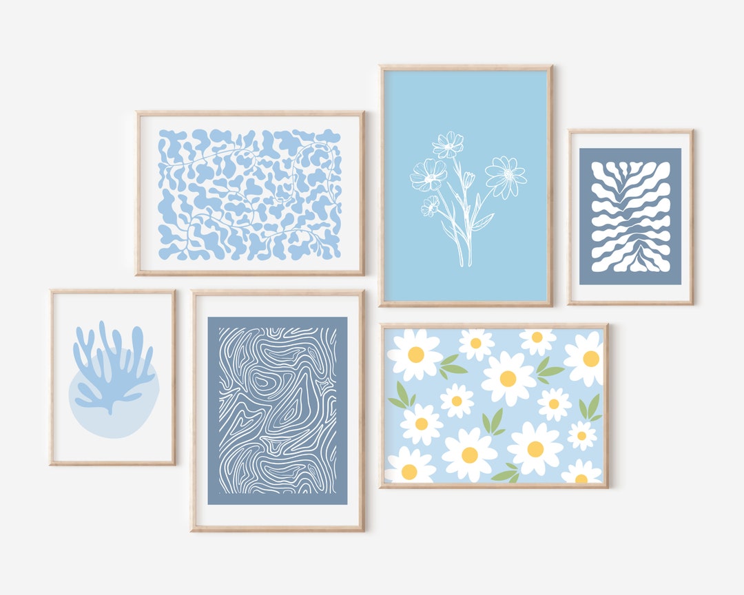 Blue Wall Art Set of 6 Boho Prints, Danish Pastel Decor, Gallery Wall ...