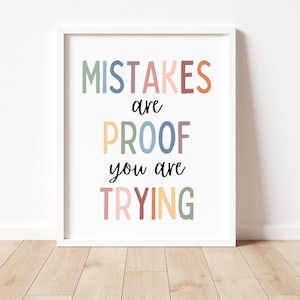Mistakes Are Proof That You Are Trying Printables, Growth Mindset, Boho ...