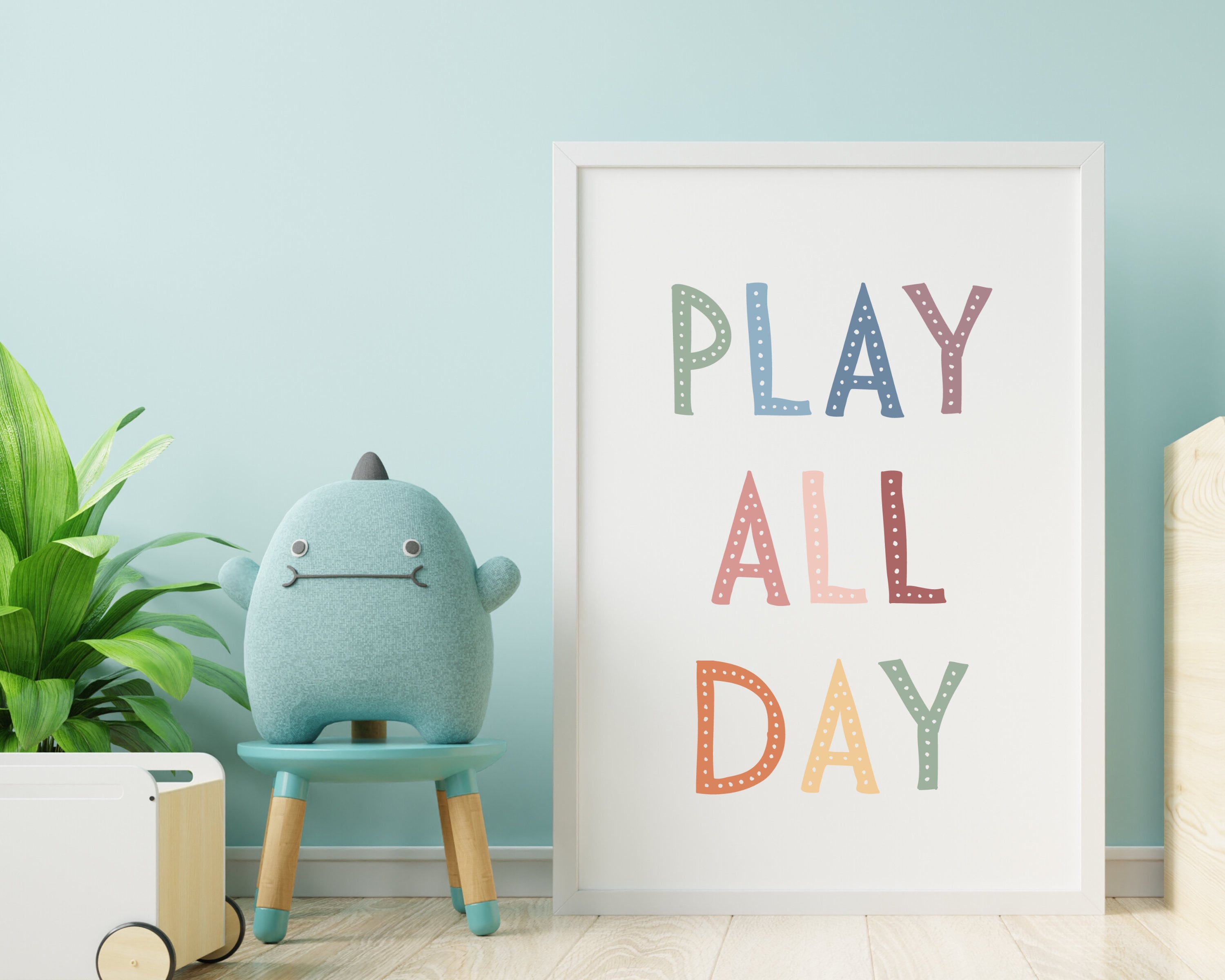 Play All Day Print Playroom Sign Nursery Wall Art Let's - Etsy