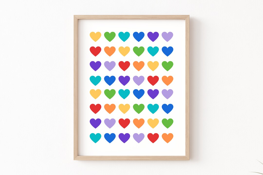 Nursery Heart Printable, Heart Wall Art, Rainbow Hearts, Playroom ...