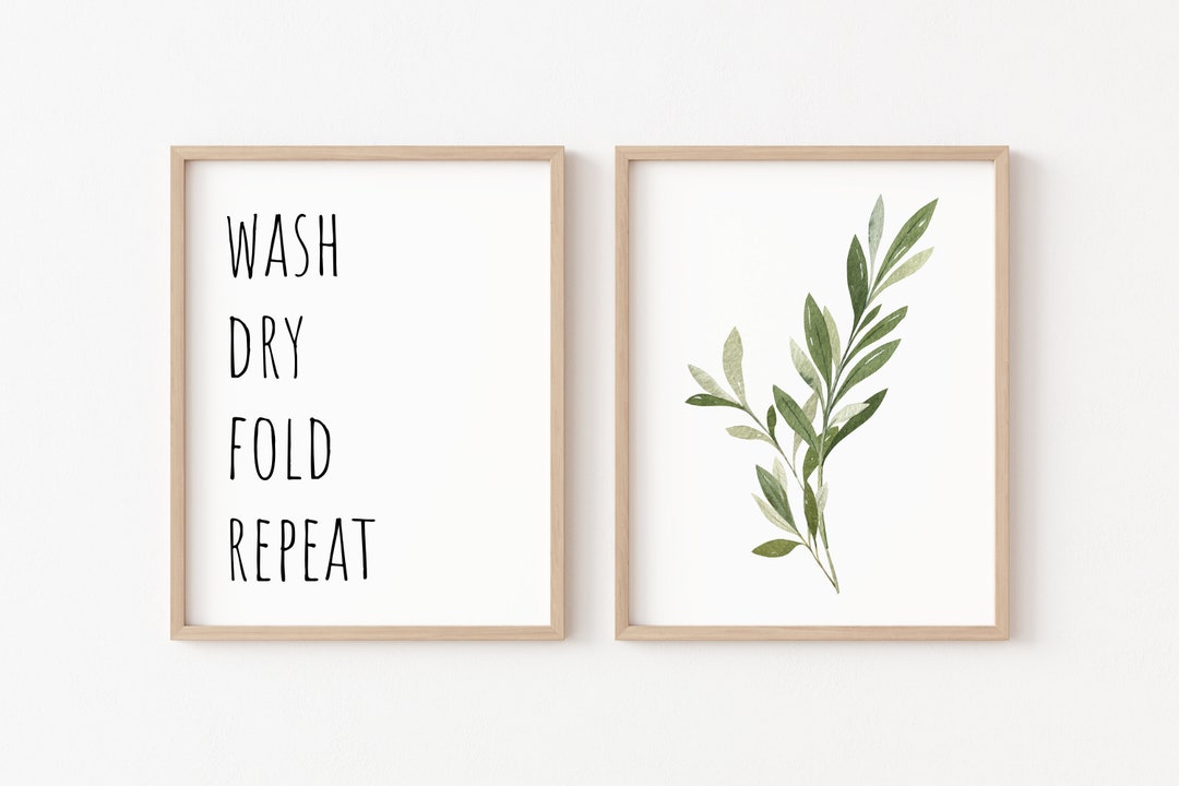 Laundry Printables Set of 2, Wash Dry Fold Repeat Sign, Laundry Room ...