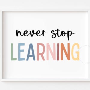 Never Stop Learning Printable, Motivational Classroom Decor Learning ...
