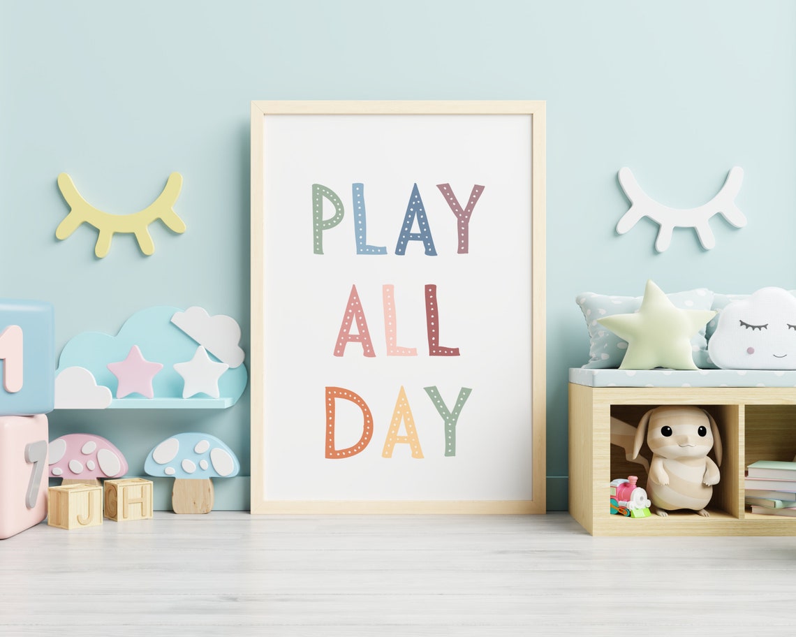 Play All Day Print Playroom Sign Nursery Wall Art Let's - Etsy