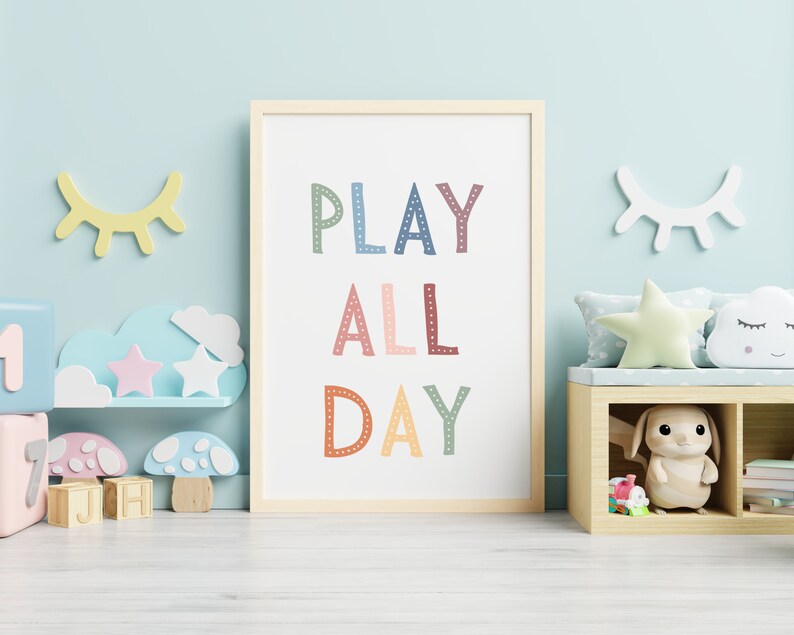 Play All Day Print Playroom Sign Nursery Wall Art Let's Play Sign ...