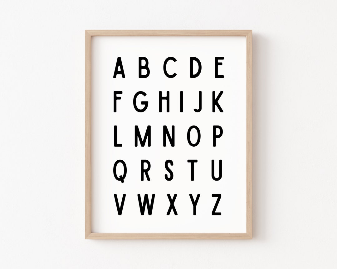 Black and White Alphabet Poster Neutral Nursery Playroom Wall Decor ABC ...