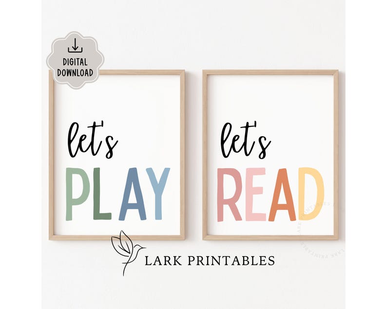 Playroom Wall Decor DIGITAL DOWNLOAD, Lets Read Lets Play Sign, Kids ...