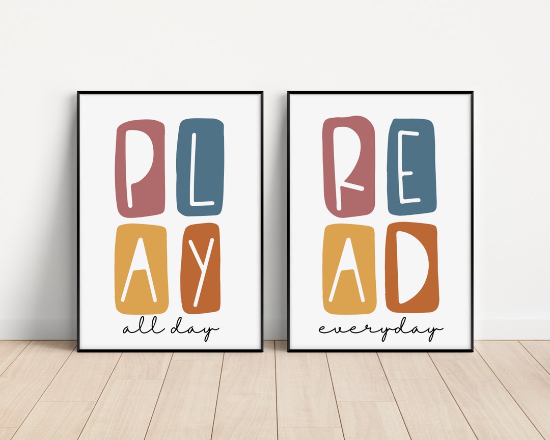 Play All Day Read Everyday Printable Set of 2, Play All Day Sign, Read ...