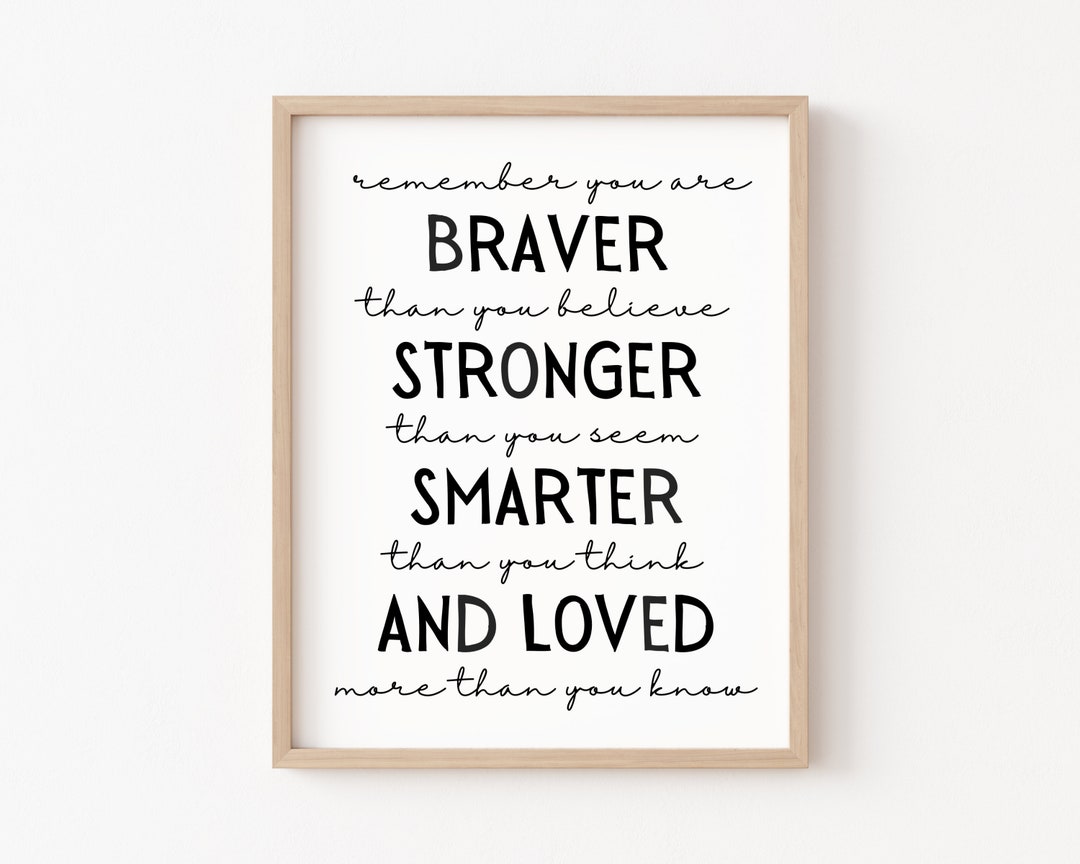 Winne the Pooh Quote, Kids Wall Art, Playroom Poster, You Are Braver ...
