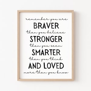 Winne the Pooh Quote, Kids Wall Art, Playroom Poster, You Are Braver ...