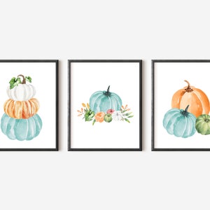 Set of 3 Watercolor Pumpkin Printable, Fall Wall Decor, Autumn Decor ...