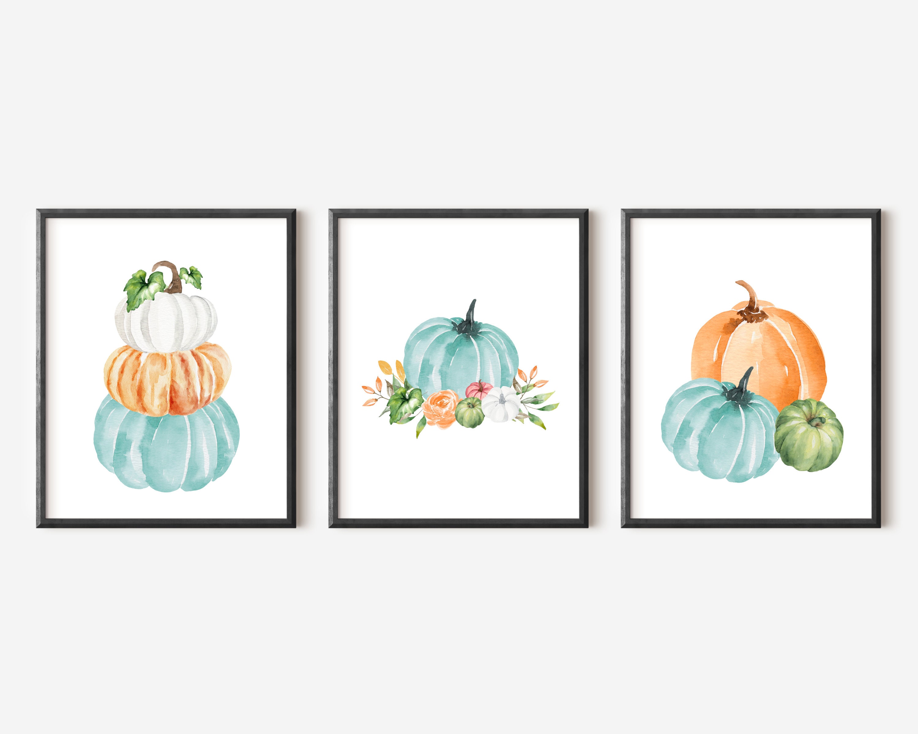 Set of 3 Watercolor Pumpkin Printable, Fall Wall Decor, Autumn Decor ...
