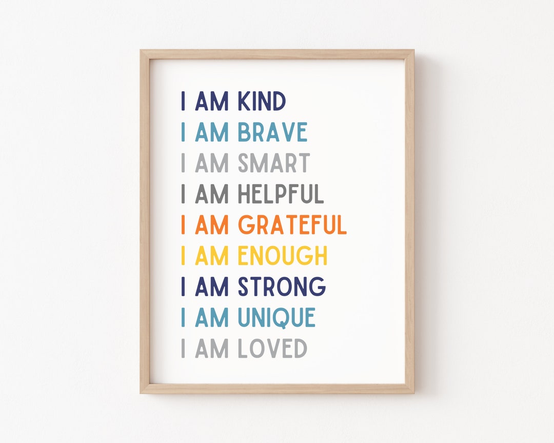 Affirmations for Kids, Boys Affirm Print, Blue Orange Playroom Poster ...