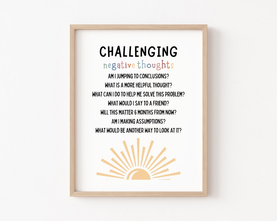 Challenging Negative Thoughts, Growth Mindset, Mental Health Poster ...