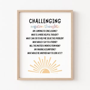 Challenging Negative Thoughts, Growth Mindset, Mental Health Poster ...