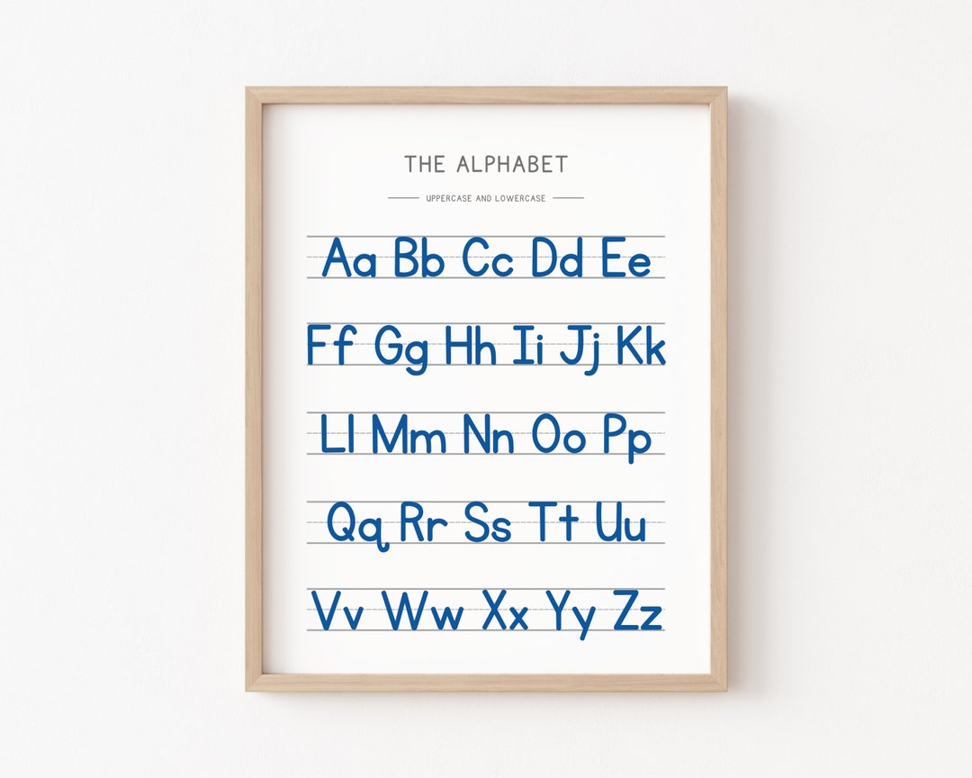 Blue Alphabet Poster, Handwriting Chart Print, Educational Wall Art ...