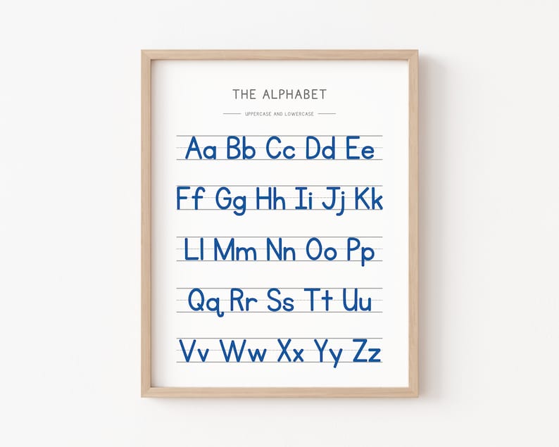 Blue Alphabet Poster Handwriting Chart Print Educational - Etsy