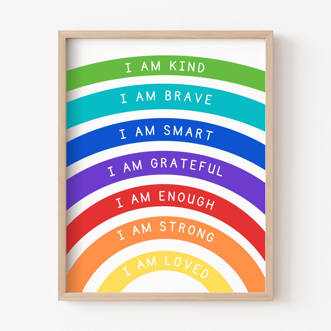 Rainbow Affirmations Wall Art, Affirmations for Kids, I Am Kind Loved ...